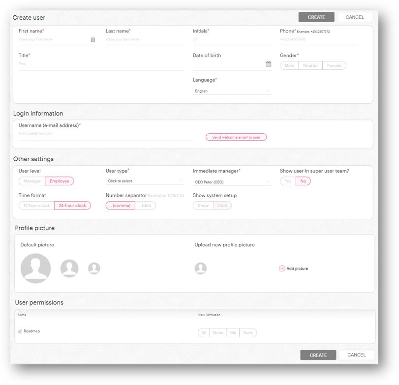 Create new users - ActionPlanner