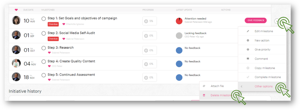 Delete a milestone - ActionPlanner