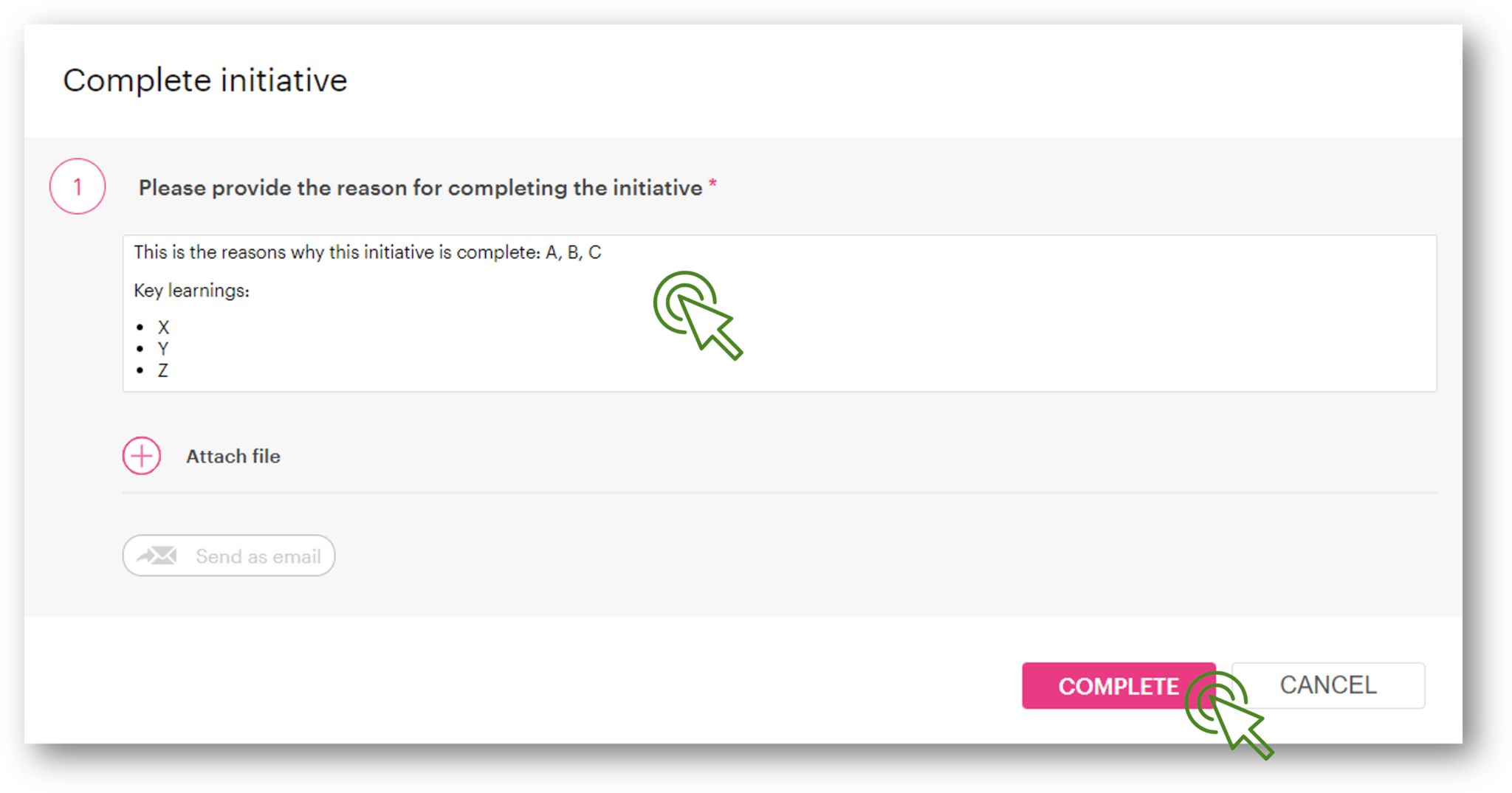 Request completion of initiative - ActionPlanner